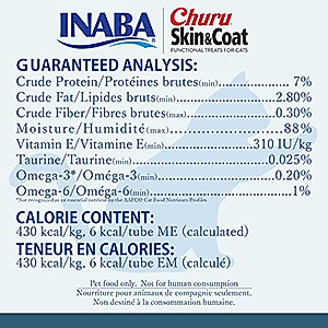 INABA Churu Lickable Purée Natural Cat Treats for Skin and Coat with Omega Oils, Taurine and Vitamin E, 0.5 Ounces Each - 4 Flavor Variety Pack (16 Tubes)