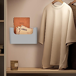 JOMOLA No Drilling File Holder Mail Organizer Wall Mount File Organizer Holder Office Wall Hanging Files Magazines Organizer Plastic Door Mount Wall Pocket Organizer with Adhesive Pad, Gray (1 Count)