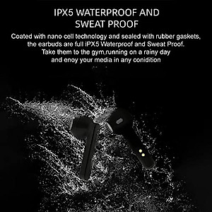 Acuvar Fully Wireless Bluetooth 5.0 Rechargeable iPX5 Water & Sweat Proof Earbud Headphones w Microphone, Touch Controls, Smart LCD Charging Case, Surround Stereo Bass and Noise Cancelling (Black)
