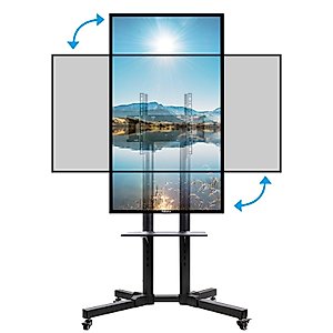 Hellsehen Rotating Mobile TV Cart Holds up to 110lbs,Rolling TVs Stand for 32-60 Inch, Portrait to Landscape, Heavy-Duty Floor Stand Base for Live Stream Video Conferencing Tiktok YouTube Zoom