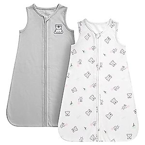 DaysU Cotton Baby Wearable Blanket, Sleeveless Baby Sleep Sack with One-Way Zipper, Embroidered and Printed Baby Wearable Blanket for Newborn Baby Unisex 18-24 Months, 2-Pack, Grey Bear
