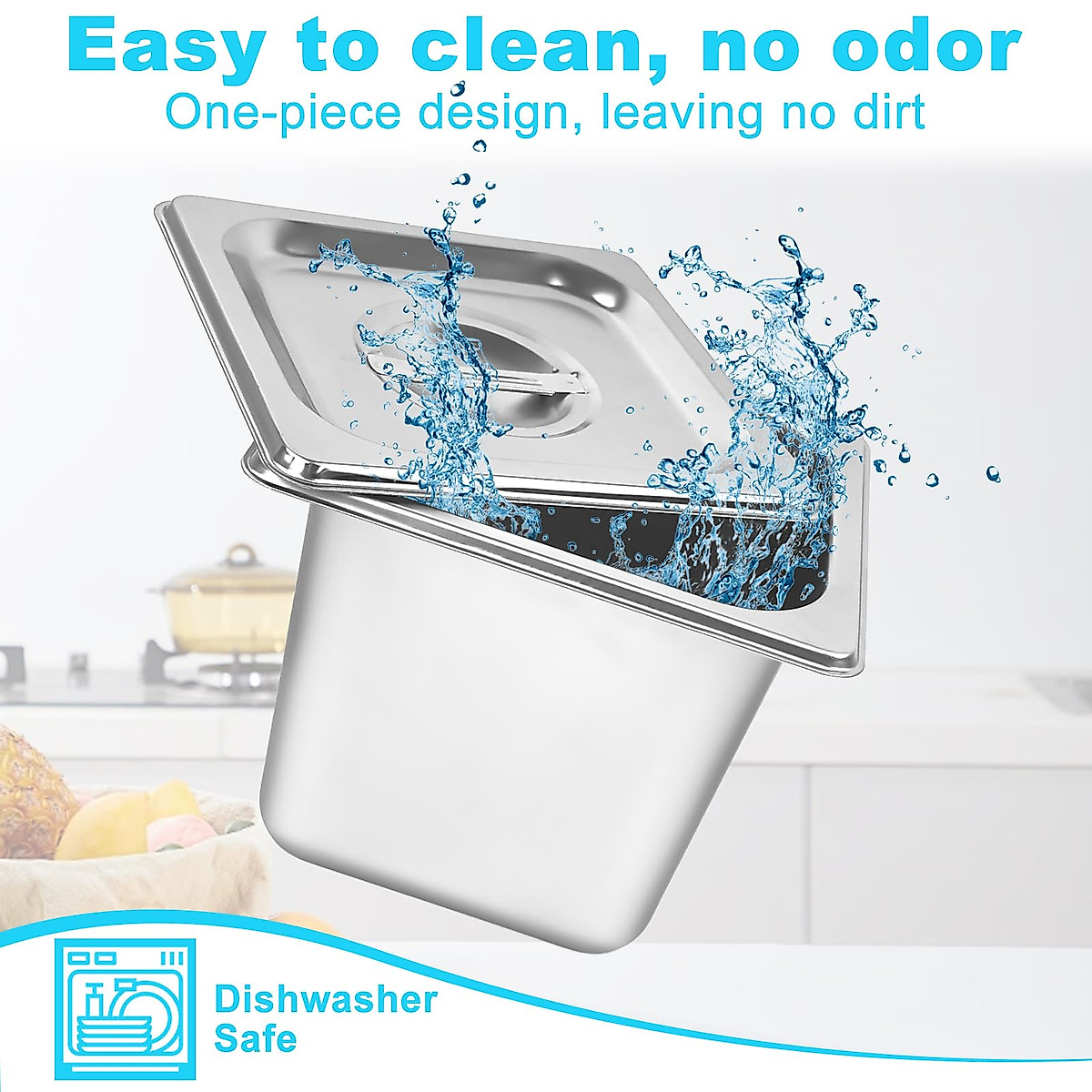 6 Pack Stainless Steam Hotel Pans 1/6 Size 6 Inch Deep With Lids, Anti-Jam Hotel Pans, Chafing Steam Table Pans for Hotel Restaurant Buffet Party Supplies