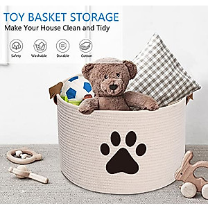 Morezi Dog toy bin pet cat toy box baskets in large suff storage - Perfect for collect toys, grooming stuff, closthing, diapers for Living Room, Playroom, Closet, Home - Beige