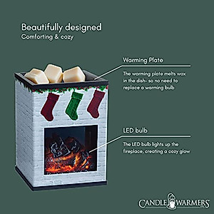 CANDLE WARMERS ETC. Fireplace Illumination Fragrance Warmer- Light-Up Warmer for Warming Scented Candle Wax Melts and Tarts to Freshen Room, White Brick Holiday