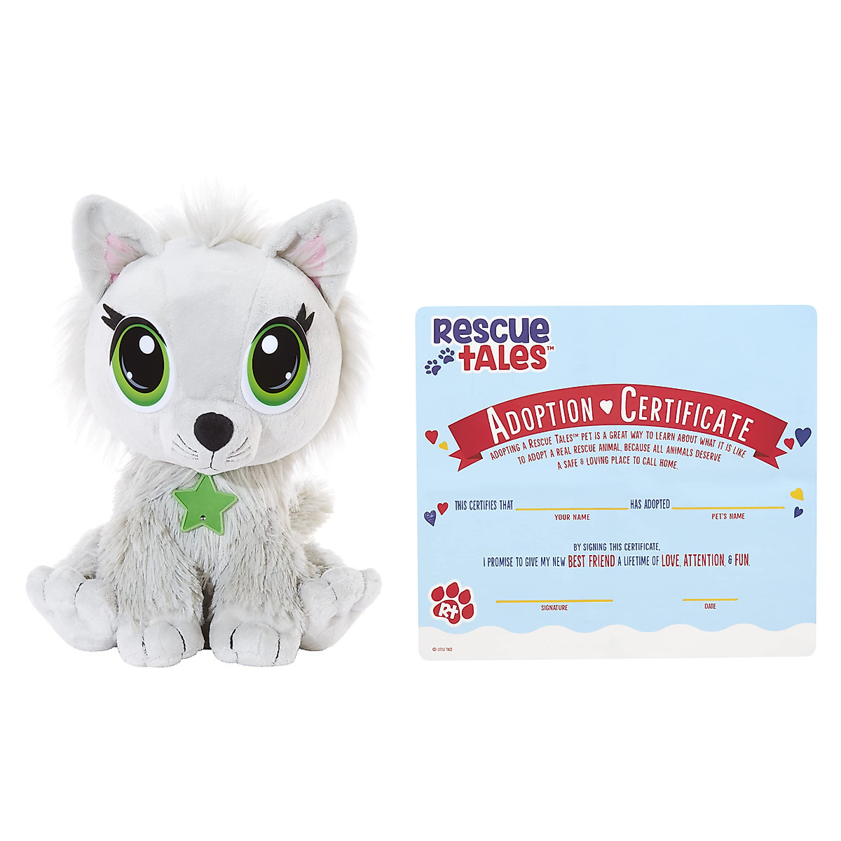 Little Tikes Rescue Tales Adoptable Pets Fluffy Cat Interactive Plush Stuffed Animal Toy Cat with Collar, Tag, and House for Kids Boys Girls Ages 3+