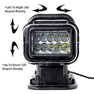 EIOUHENG 50W LED Spotlight LED Search Light 360 Degree LED Rotating Remote Control Work Light with Magnetic Base for SUV Boat Home Security Protection Emergency Lighting Farm Field Garden