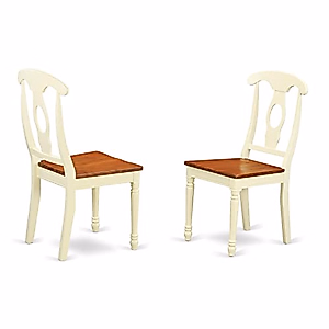 East West Furniture Kenley Kitchen Dining Napoleon Back Wood Seat Chairs, Set of 2, Buttermilk & Cherry