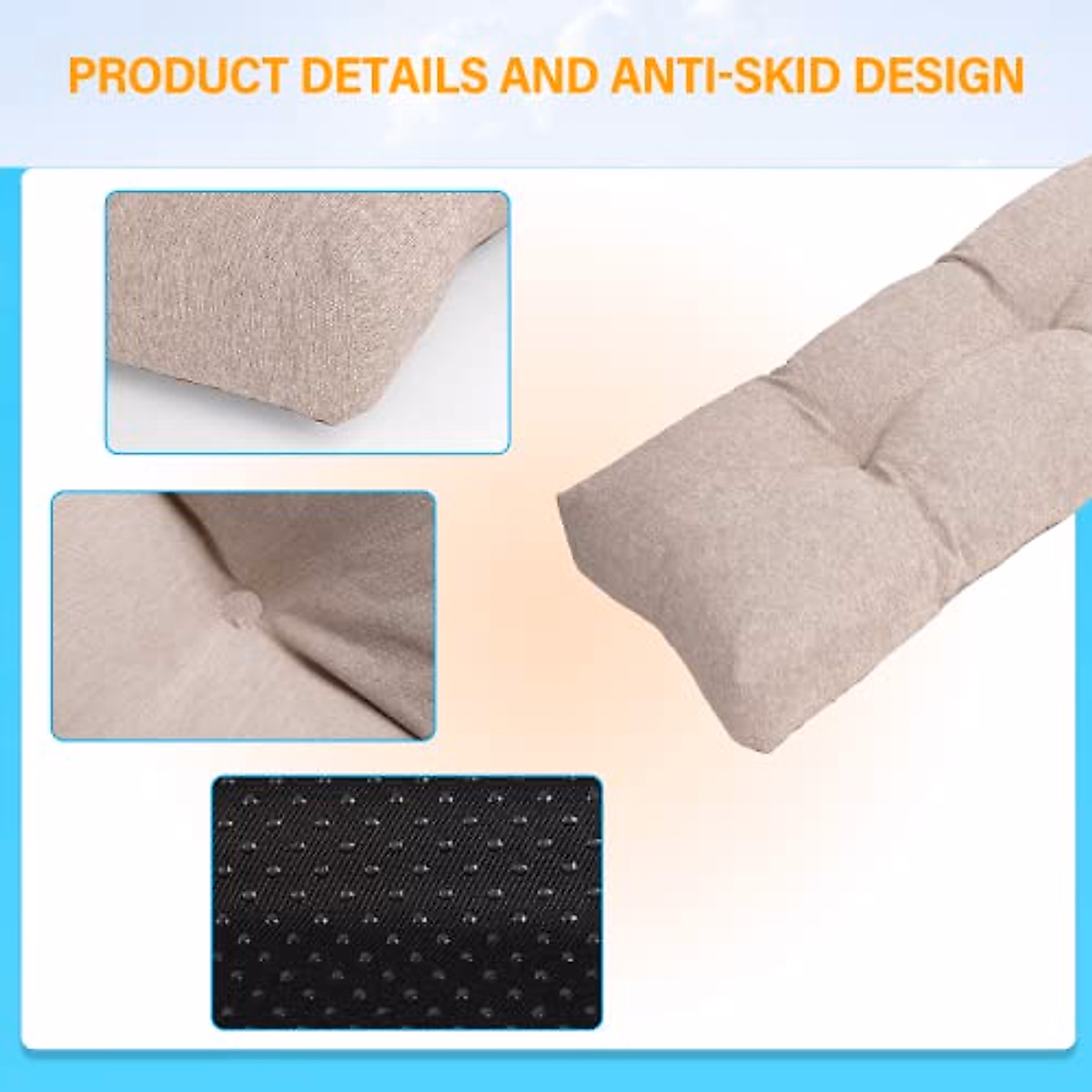 Detiblue Non Slip Tufted Bench Cushion - Polyester Brushed, Indoor Outdoor Patio, Piano Bench Sofa Cushions, Entryway Storage, Bay Window, High-Density Memory Foam, 36x14x4 inch, White