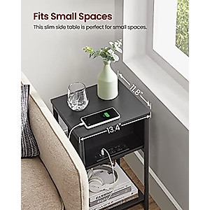 VASAGLE Side Table with Charging Station, 3-Tier End Table with USB Ports and Outlets, Nightstand for Living Room, Bedroom, 11.8 x 13.4 x 22.8 Inches, Plug-in Series, Black