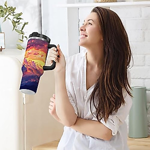 FRCSDIY Beautiful Snow Mountain Insulated Tumbler with Handle and Straw Lid,30oz Leakproof Stainless Steel Cup BPA-Free Water Bottle