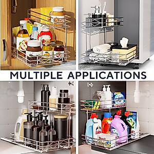 KOMFORA Cabinet Pull Out Organizer Shelves - 2-Tier Kitchen Under Sink Organizer - Heavy-Duty Cabinet Slide Out Drawer - Perfect Under Counter Organizer and Storage To Save Space