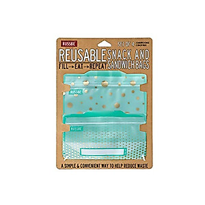 Russbe Metallic Polka Dot Reusable Snack & Sandwich Bags (Set of 4), Turquoise
