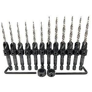 FTG USA Countersink Drill Bit Set 6 Pc #6 (9/64"), 6 Pc #8 (11/64") Wood Countersink Drill Bit Pro Pack Countersink Set, Tapered Countersink Bit, 2 Stop Collar, 2 Hex Wrench