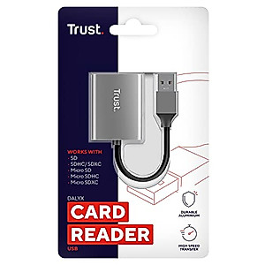 Trust Dalyx Fast USB Cardreader, Fast USB 3.2 Gen 1 with USB-A Connector, 104 MB/s with Compatible UHS-I Cards, (Micro) SD, SDHC and SDXC up to 2 TB, MacBook, PC, Laptop, Chromebook