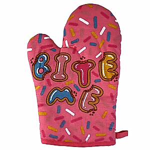 Bite Me Oven Mitt Funny Baking Cake Sprinkles Cookies Dessert Graphic Kitchen Glove Funny Graphic Kitchenwear Funny Food Novelty Cookware Pink Oven Mitt