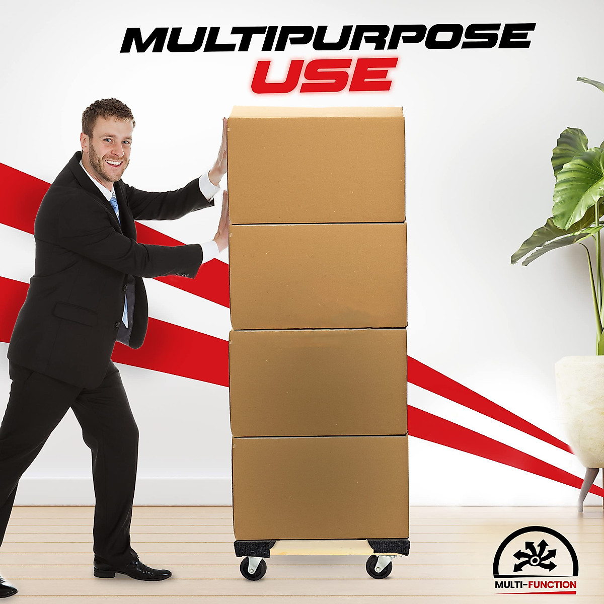 Dolly Cart, Moving Push Cart with Wheels, Carpeted Ends Hardwood Flatbed Movers Dollies, 12” x 18” Platform Truck Trolly Furniture Appliance Carts with a Capacity to Hold 1000 lbs. – by RamPro