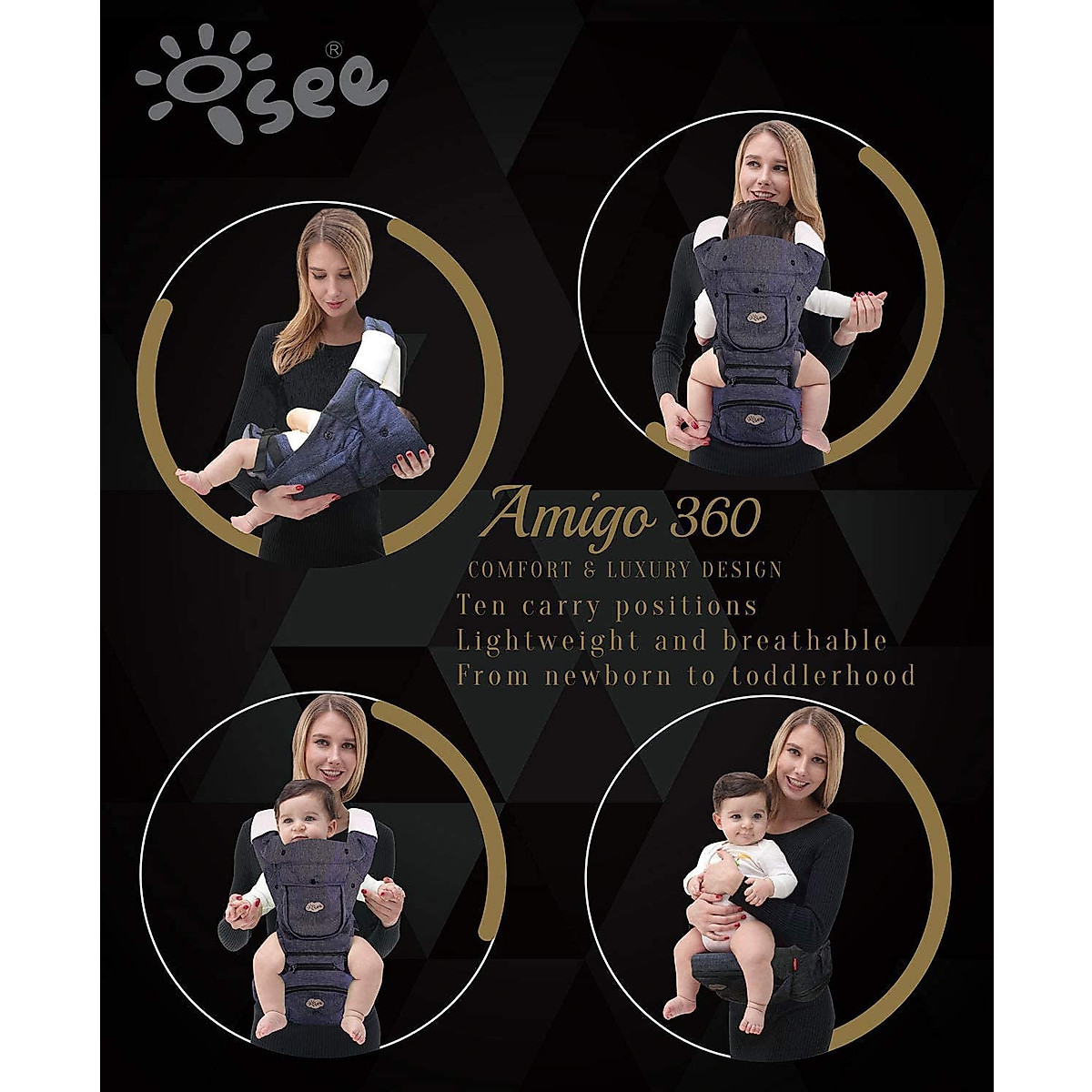 ISEE Ergonomic Baby Carrier, Comfortable Hip Seat and Design for Happy Babies and Parents