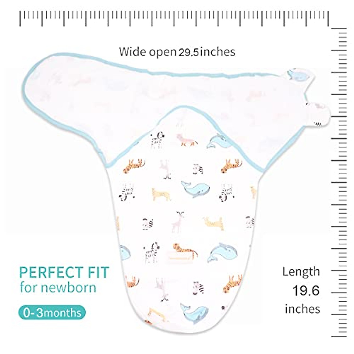 Hooyax Swaddle Blanket for Baby Boys and Girls, Cotton Swaddle Wrap Adjustable Sleep Sack for Newborn Baby, 3 Pack, Whale Stripe Animal Small(0-3 Month)