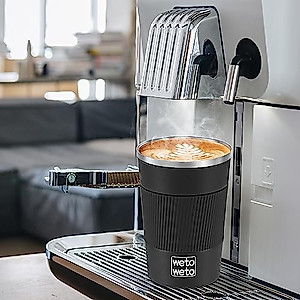 WETOWETO 12oz Coffee Cup, Insulated Travel Coffee Mug, Stainless Steel Coffee Tumbler, Spill Proof Coffee Mug with Lid, Portable Thermal Mug, Reusable Travel Coffee Cup for Hot and Cold(Black)