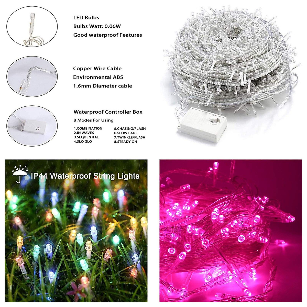 LIUPENGWEI 24V Low Voltage Fairy Lights, 10M 100LED Waterproof String Lights Long LED Outdoor Garden Lights Christmas Lights Lighting 8 Operation Modes For Patio Party Wedding Yard Trees Home garden G
