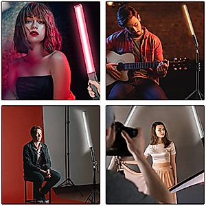 2 Pack RGB LED Video Light Wand Stick with Tripod,Hagibis Photography Studio Lighting Kits with Adjustable Light Stand&Remote Control 10 Color Modes,3200K-5600K