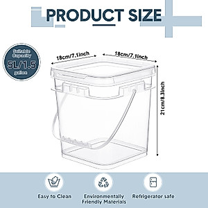 Domensi 6 Pcs Clear Square Bucket with Lid Food Buckets Ice Cream Plastic Buckets with Handle Reusable Freezer Containers Industrial Pails for Paint Storage for Kitchen Home(1.5 Gallon)