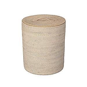 KOUBOO Loma Round Rattan Hamper and Laundry Basket with Lid Removable White-Wash