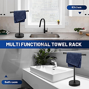 Hand Towel Holder, Hand Towel Holder for Bathroom with Heavy Base, T-Shape Waterproof Bathroom Hand Towel Holder, Hand Towel Stand with Anti-Slip Pad Design, Matte Black & Rustproof Towel Holder Stand