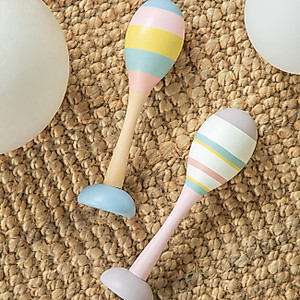 RUYU Wood Sand Hammer Hand Percussion Maracas Shakers Rattles Percussion Instrument Educational Toy Mexican Fiesta Decoration for Kids Party Game Playing, Set of 2