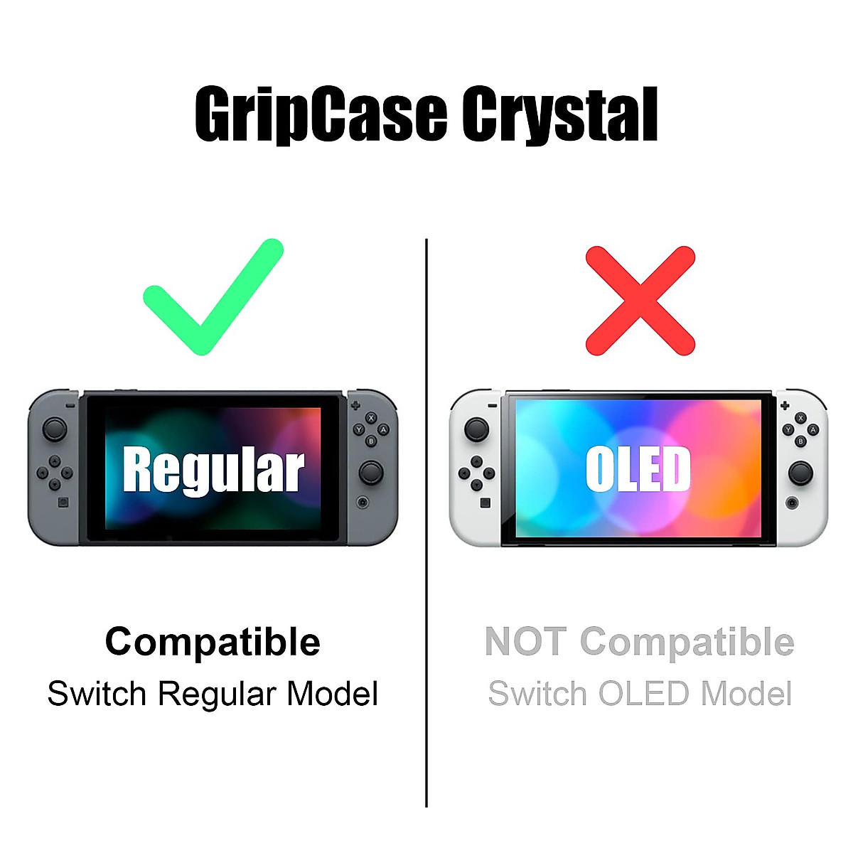 Skull & Co. GripCase Crystal Bundle: A Dockable Transparent Protective Cover Case with Replaceable Grips [to fit All Hands Sizes] for Nintendo Switch -Double Neon Red