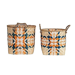 Bloomingville Hand-Woven Bamboo Handles, Multi Color, Set of 2 Basket, 2