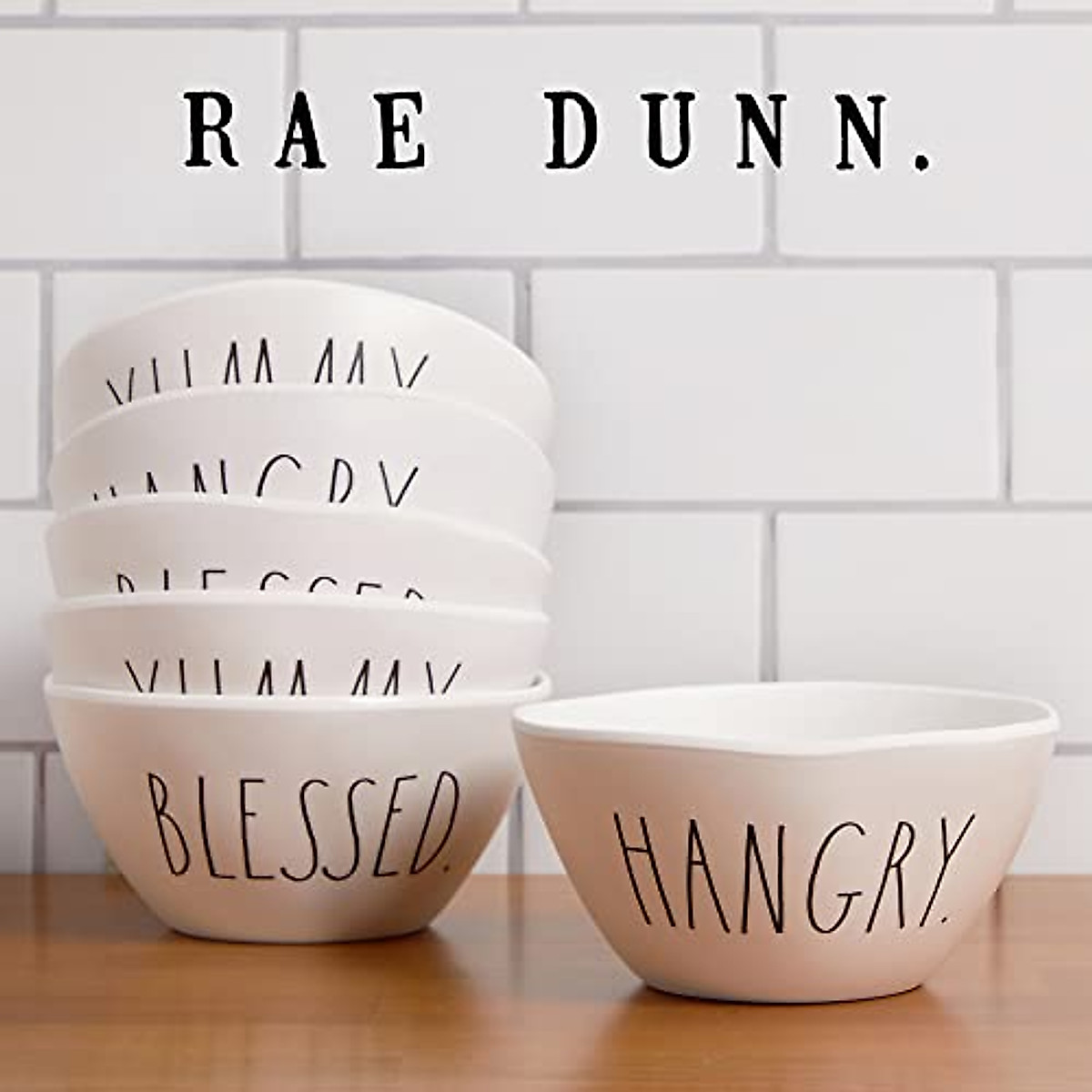 Rae Dunn Melamine Bowl Sets - Durable Dishwasher Safe Dinner/Cereal Bowls Set of 6 (6 inch) Bowl Set for Soup, Cereal, Pasta, Salads