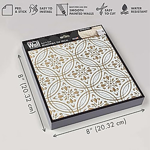 24-Pack of 8 x 8" Paper Wall Tiles Peel and Stick Kitchen Backsplash. Renter Friendly Paper Backsplash in Metallic Gold Pastel Painted Design. Self Stick Paper Wall Tiles for Your Home