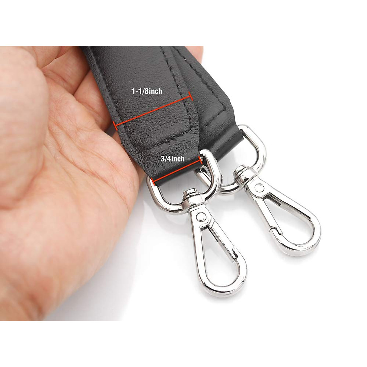 CRAFTMEMORE Bag Handle Replacement Genuine Leather Purse Strap for Handbag Tote Briefcase GL018 (Black Strap, Gold Clasp)