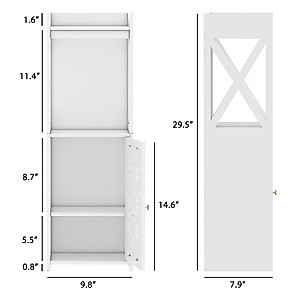 BYFU Bathroom Storage Cabinet, White Bathroom Floor Cabinet Freestanding Organizer with Door and Open Shelf for Kitchen Living Room Narrow Space