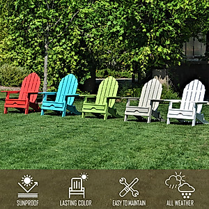 Resin TEAK Folding Adirondack Chair Set of 4, All Weather Folding Plastic Outdoor Chairs for Fire Pit, Campfire, Patio, Porch, Comfortable Seat for Long Relaxation, Up to 300 lb Capacity - Grey