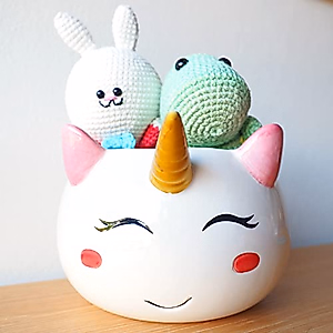 Unicorn Yarn Bowl for Knitting - Ceramic Knitting Bowl Extra Large 8.5”- Ceramic Yarn Bowl Crochet Accessories Yarn Holder Storage Gift for Knitters