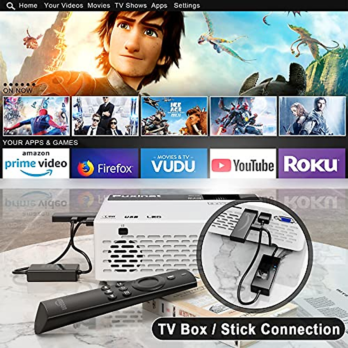 Mini Projector 7500 Lumens, 1080P Full HD Supported Mini Projector, Portable Home Movie Theater Projector Compatible with TV Stick Smartphone & Tablet PC HDMI USB AV TF