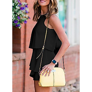 Dokotoo Womens Ladies Fashion 2025 Elegant Summer Casual Sexy Off Shoulder Halter Neck Ruffle Chiffon Sleeveless One Piece Short Rompers Jumpsuit,Black Medium