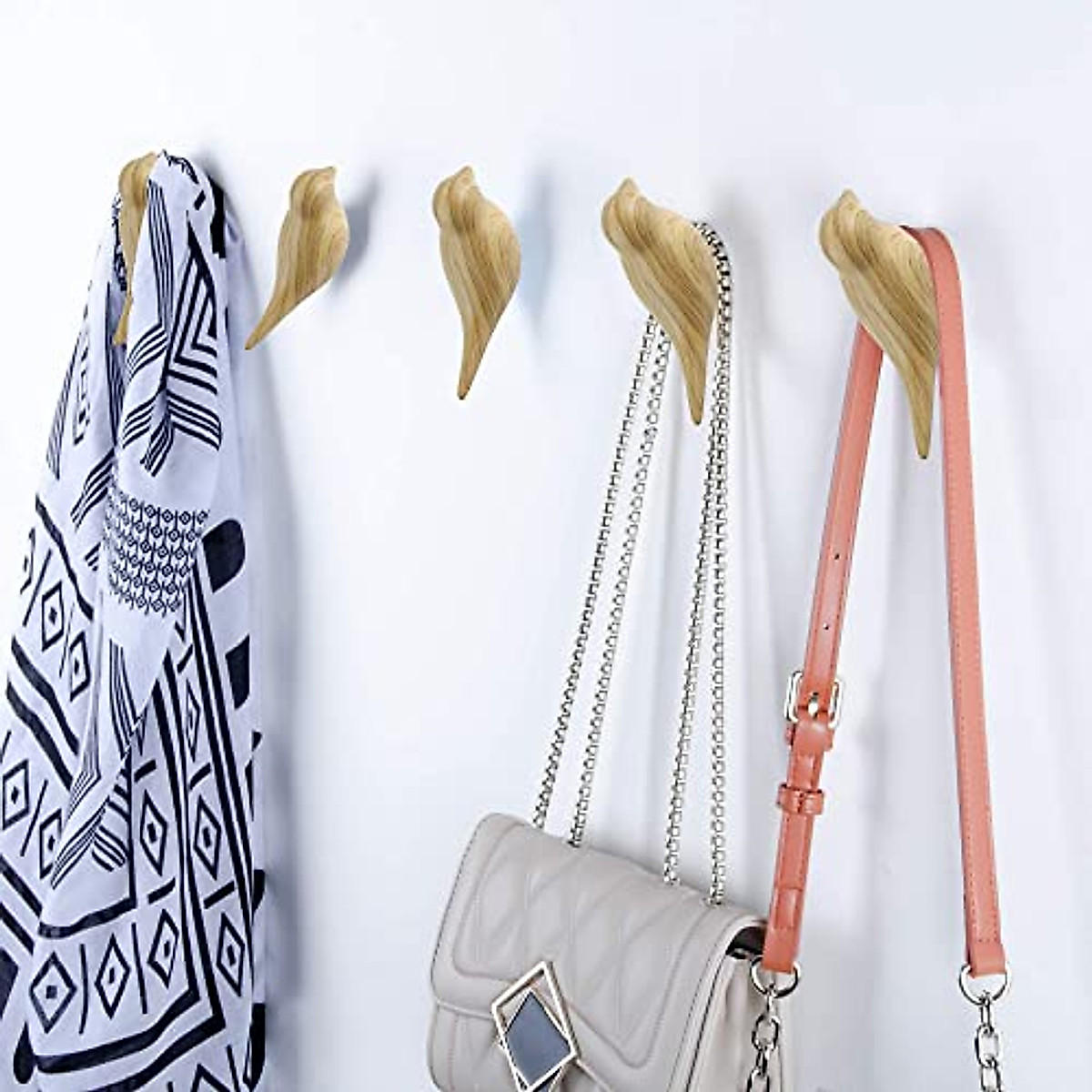 2PCS Bird Wall Hooks Coat Hooks Wooden Coat Hanger Wall Mounted Art Decor for Hanging Towels Hat Rack in Entryway Bathroom Kitchen (2PSCWOOD)