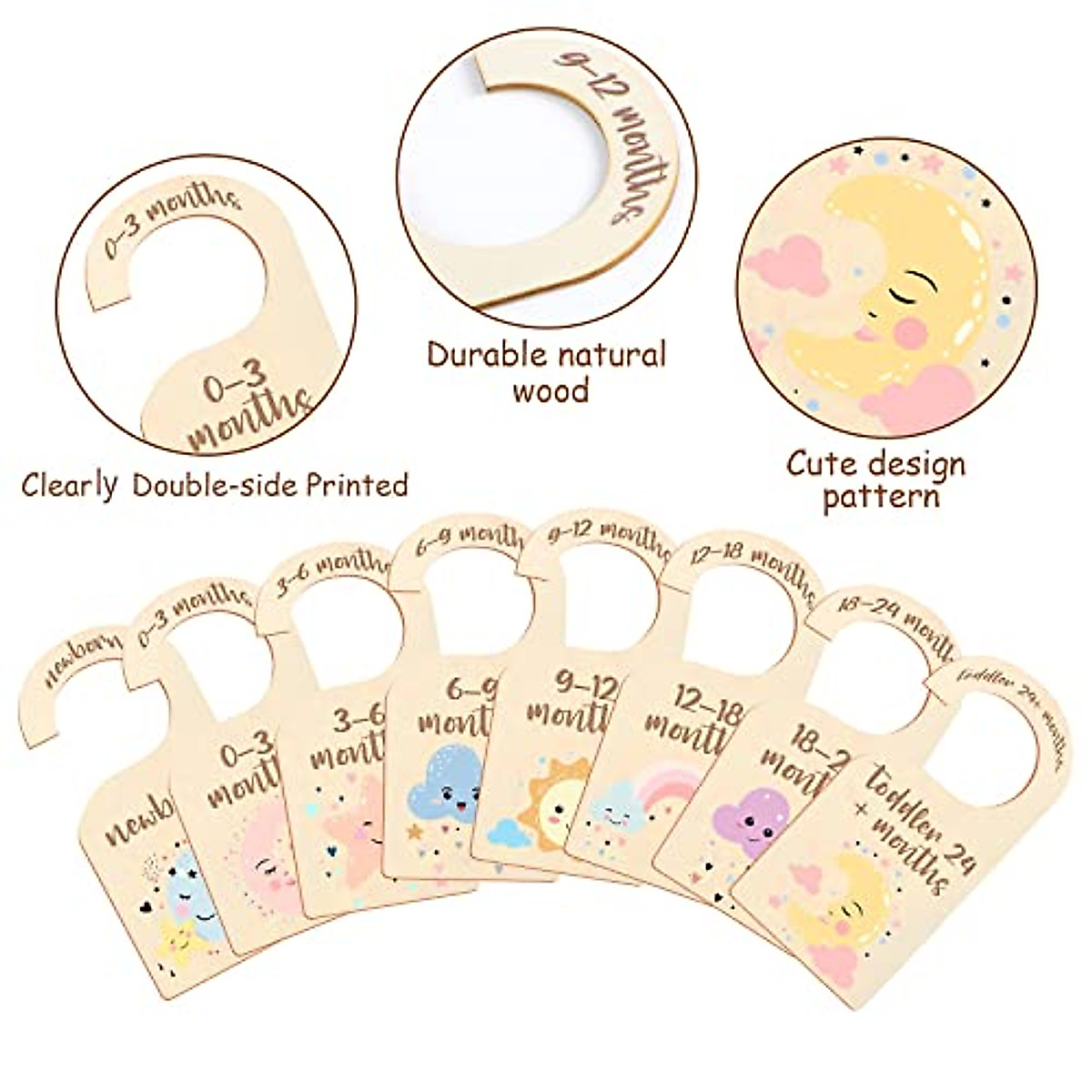Baby Closet Dividers, 8 Pcs Double-Sided Wooden Baby Clothes Organizer from Newborn to 24 Month, Baby Clothes Dividers for Baby Room, Nursery, Daycare Wardrobe