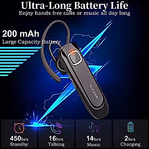 HIFEER Bluetooth Headset V5.0, Wireless Bluetooth Earpiece,Hands-Free with Built-in Mic for Driving/Business/Office,CVC8.0 Noise Cancelling Bluetooth Headphone for iPhone Android Samsung, Black