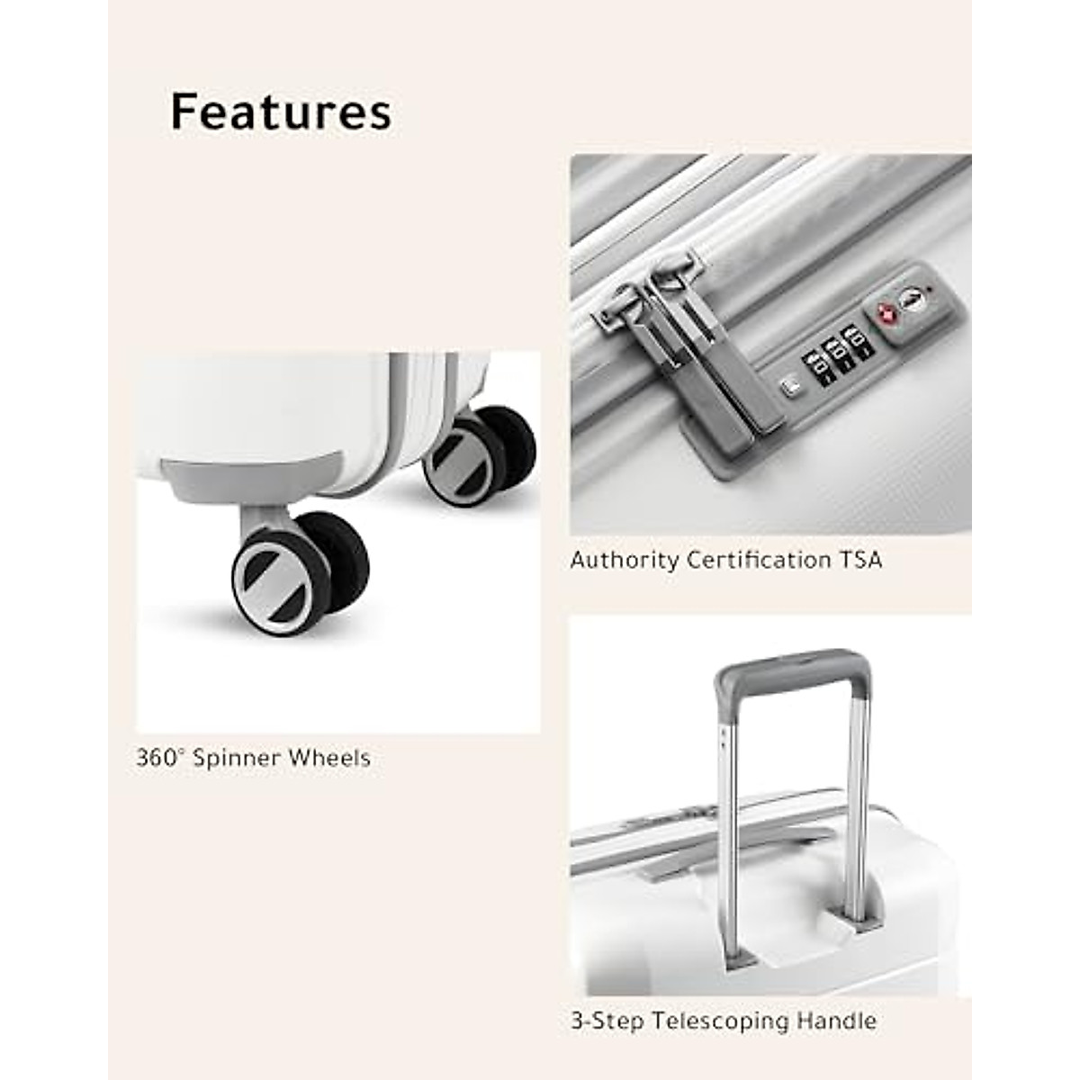 LUGGEX Checked Luggage with Spinner Wheels, PP Lightweight Suitcase for Travel (White, 28 Inch)