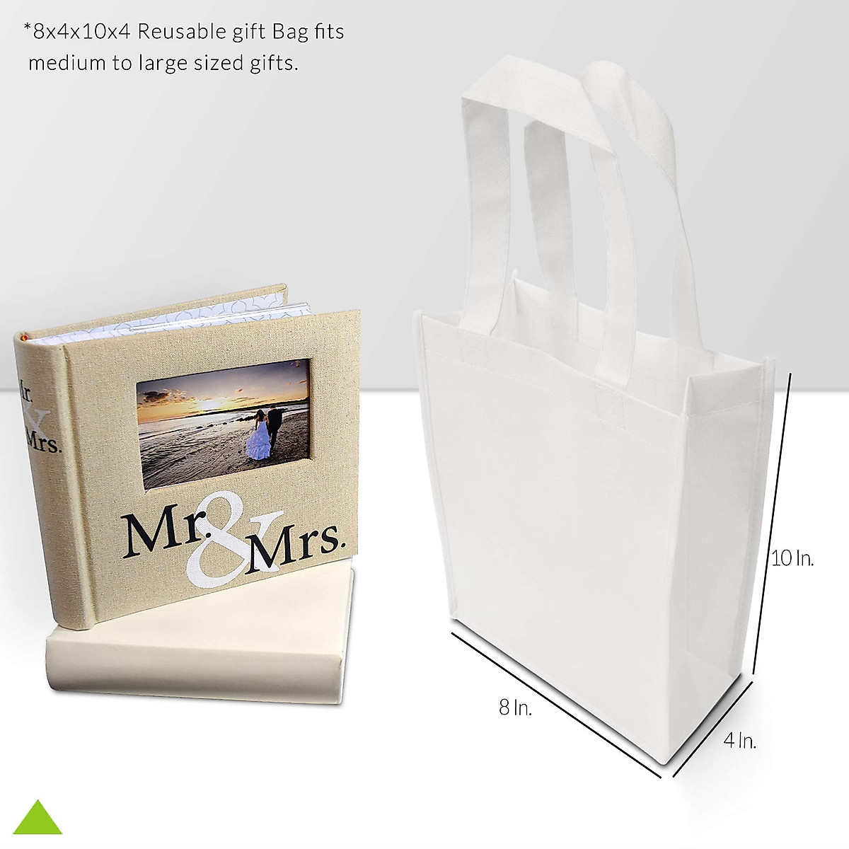 Wedding Gift Bags - 12 Pack Reusable Shopping Bags with Handles, Small White Fabric Cloth Bags for Shopping, Gifts, Groceries, Merchandise, Events, Parties, Take-Out, Retail Stores, Bulk - 8x4x10