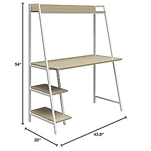 Novogratz Bushwick Ladder Desk, Pale Oak on White Metal