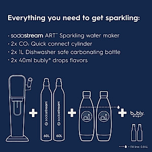 SodaStream Art Sparkling Water Maker Bundle (Black), with CO2, DWS Bottles, and Bubly Drops Flavors
