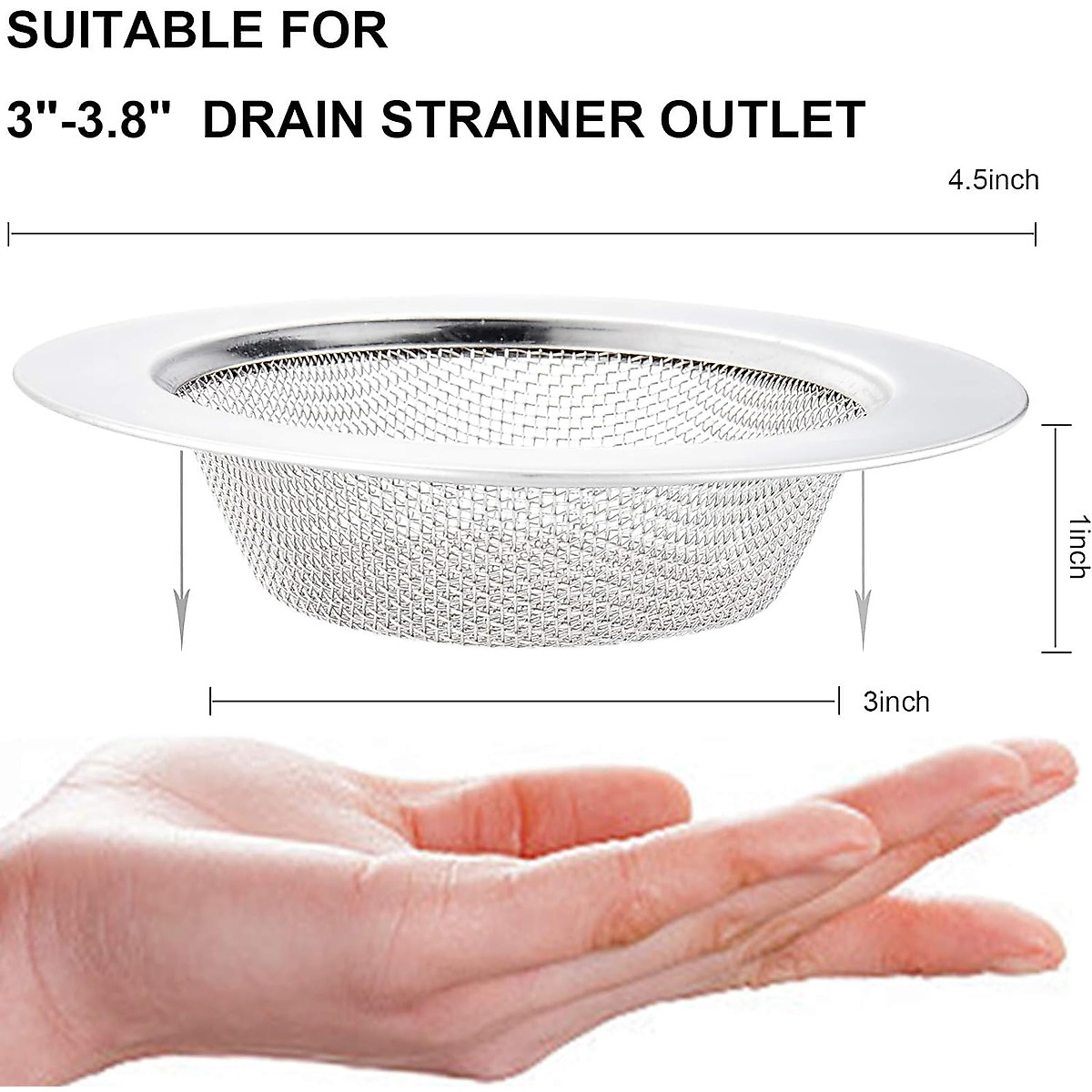 LASSHSWA 2 PCS Kitchen Sink Strainer Stainless Steel, Kitchen Sink Drain Strainer， Sink Strainers with Large Wide Rim 4.5" Diameter for Kitchen Sinks