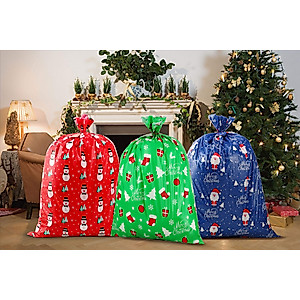 CCINEE 3 PCS Christmas Giant Gift Bags Santa Claus Christmas Sacks for Kids Gift Wrapping Bags(36"x44") with Name Tag Card and String