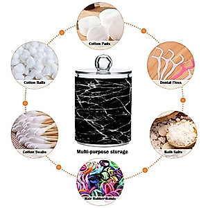 Blueangle 2PCS Black Marble Texture Qtip Holder Dispenser with Lids - Apothecary Jar Containers for Vanity Organizer Storage - Plastic Food Storage Canisters（749）
