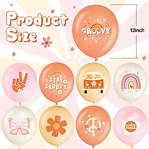 Hiboom 72 Pcs Groovy Retro Hippie Balloons Boho Daisy Party Balloons 12 Inch Rainbow Daisy Flower Butterfly Peace Sign Latex Balloons for Kids Girls Two Groovy Birthday Party Decoration Supply (Boho)